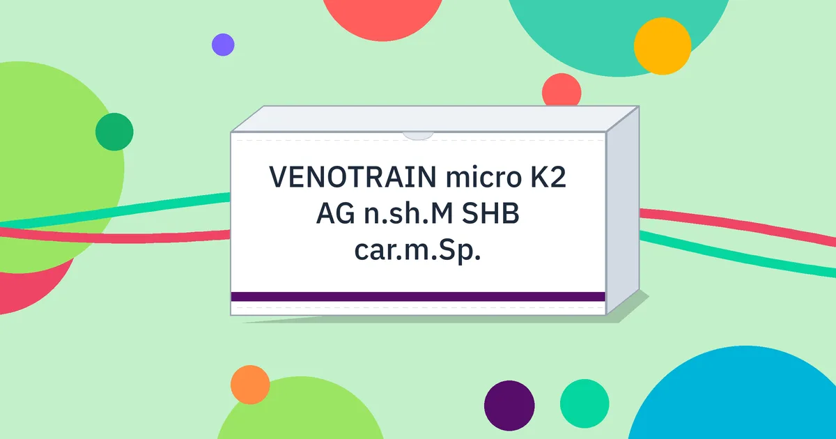 Symbolbild: Packung mit der Aufschrift VENOTRAIN micro K2 AG n.sh.M SHB car.m.Sp. (PZN 00416048) – Verfügbarkeit und Bezug in Apotheken in Frankfurt am Main