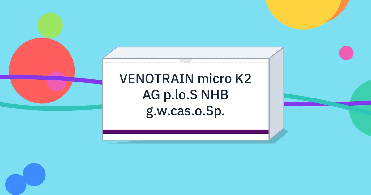 Symbolbild: Packung mit der Aufschrift VENOTRAIN micro K2 AG p.lo.S NHB g.w.cas.o.Sp. (PZN 20761876) – Verfügbarkeit und Bezug in Apotheken in Frankfurt am Main