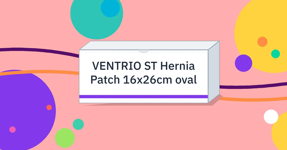 Symbolbild: Packung mit der Aufschrift VENTRIO ST Hernia Patch 16x26cm oval (PZN 09485140) – Verfügbarkeit und Bezug in Apotheken in Frankfurt am Main