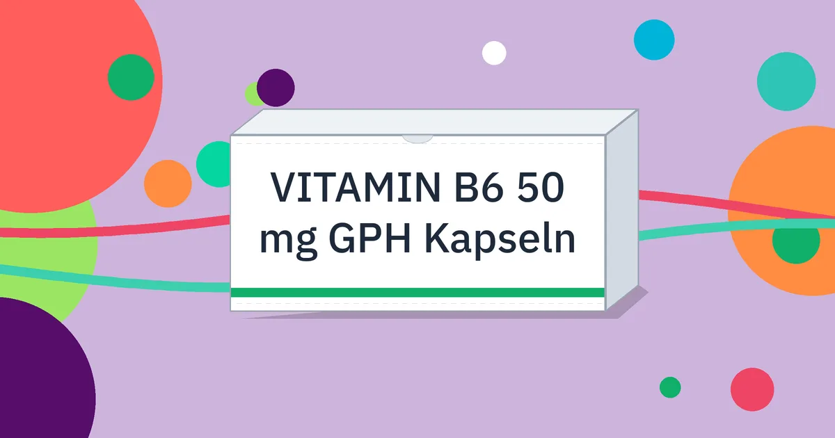 Symbolbild: Packung mit der Aufschrift VITAMIN B6 50 mg GPH Kapseln (PZN 14364875) – Verfügbarkeit und Bezug in Apotheken in Frankfurt am Main