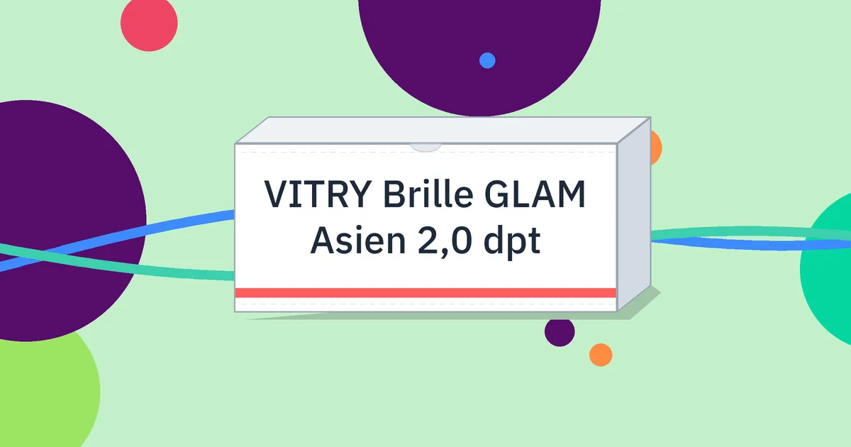 Symbolbild: Packung mit der Aufschrift VITRY Brille GLAM Asien 2,0 dpt (PZN 18017248) – Verfügbarkeit und Bezug in Apotheken in Frankfurt am Main