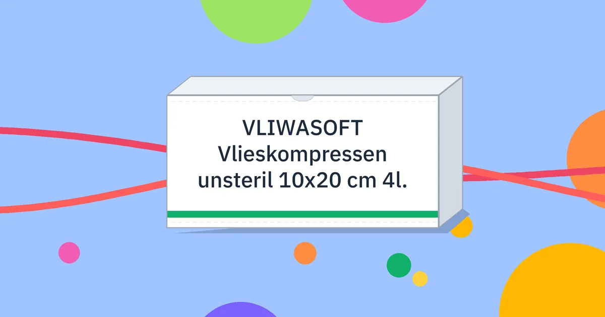 Symbolbild: Packung mit der Aufschrift VLIWASOFT Vlieskompressen unsteril 10x20 cm 4l. (PZN 15659986) – Verfügbarkeit und Bezug in Apotheken in Frankfurt am Main