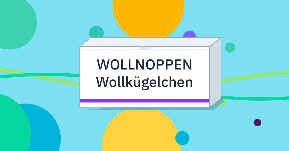 Symbolbild: Packung mit der Aufschrift WOLLNOPPEN Wollkügelchen (PZN 16238761) – Verfügbarkeit und Bezug in Apotheken in Frankfurt am Main