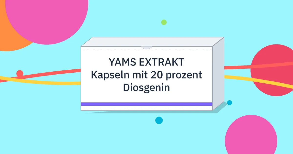 Symbolbild: Packung mit der Aufschrift YAMS EXTRAKT Kapseln mit 20 prozent Diosgenin (PZN 18784172) – Verfügbarkeit und Bezug in Apotheken in Frankfurt am Main