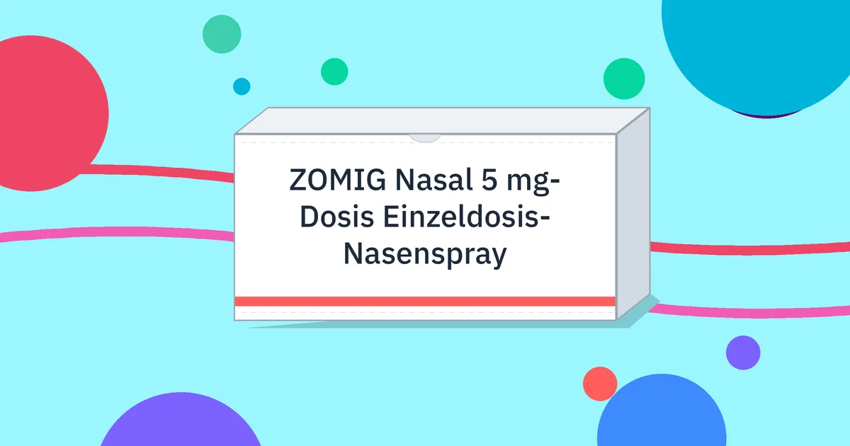 Symbolbild: Packung mit der Aufschrift ZOMIG Nasal 5 mg-Dosis Einzeldosis-Nasenspray (PZN 03287203) – Verfügbarkeit und Bezug in Apotheken in Frankfurt am Main