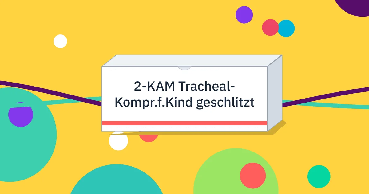 Symbolbild: Packung mit der Aufschrift 2-KAM Tracheal-Kompr.f.Kind geschlitzt (PZN 02291444) – Verfügbarkeit und Bezug in Apotheken in Frankfurt am Main