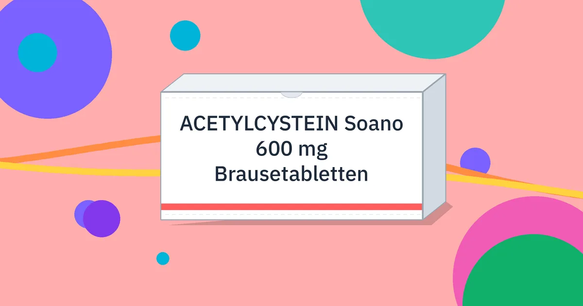 Symbolbild: Packung mit der Aufschrift ACETYLCYSTEIN Soano 600 mg Brausetabletten (PZN 17992359) – Verfügbarkeit und Bezug in Apotheken in Frankfurt am Main