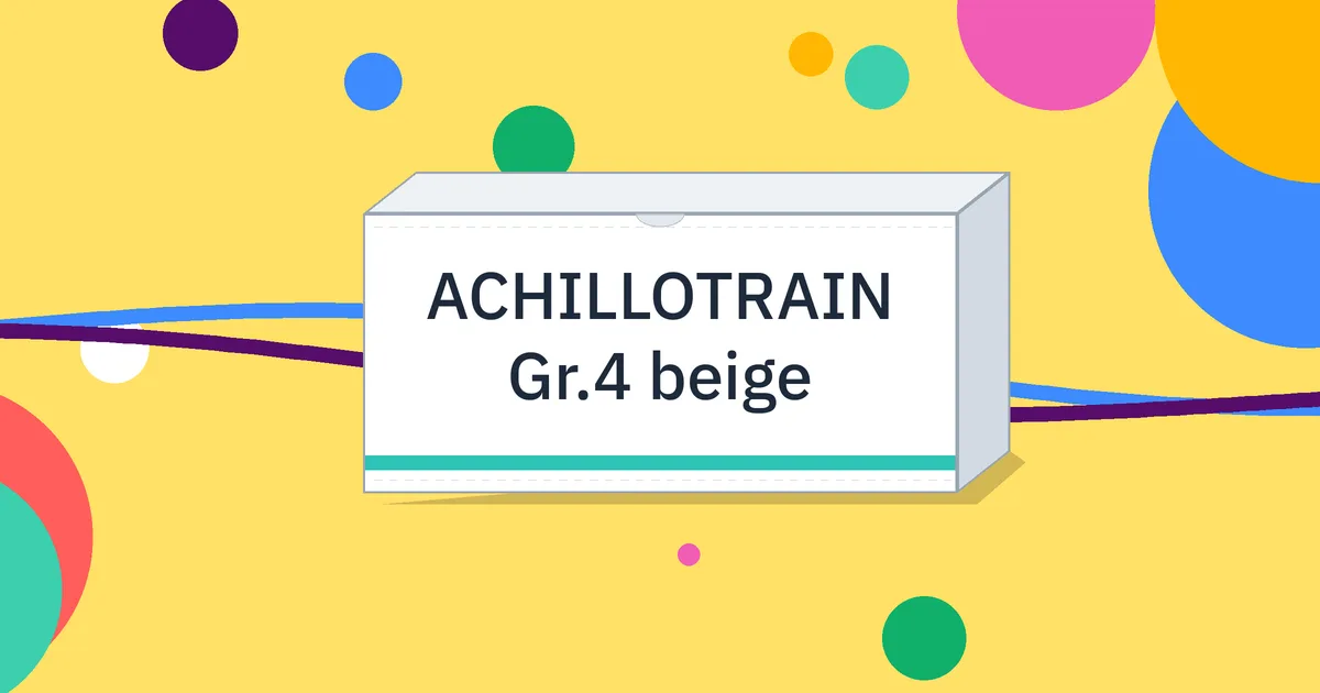 Symbolbild: Packung mit der Aufschrift ACHILLOTRAIN Gr.4 beige (PZN 19226126) – Verfügbarkeit und Bezug in Apotheken in Frankfurt am Main