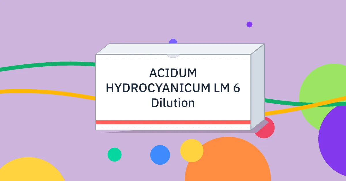 Symbolbild: Packung mit der Aufschrift ACIDUM HYDROCYANICUM LM 6 Dilution (PZN 13278139) – Verfügbarkeit und Bezug in Apotheken in Frankfurt am Main