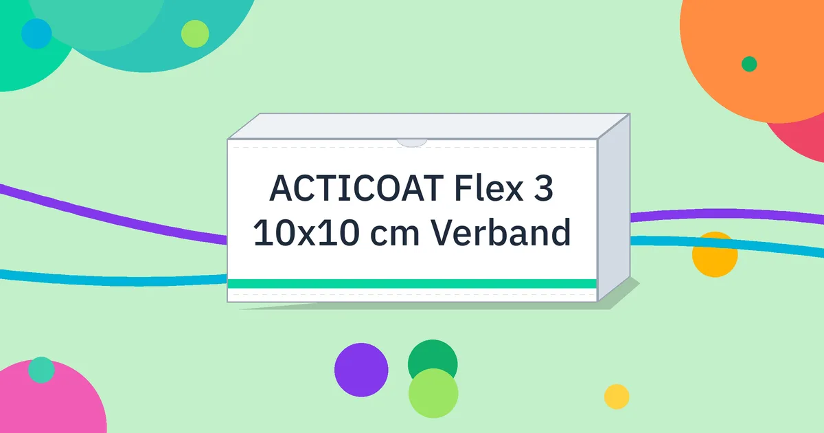 Symbolbild: Packung mit der Aufschrift ACTICOAT Flex 3 10x10 cm Verband (PZN 16348722) – Verfügbarkeit und Bezug in Apotheken in Frankfurt am Main