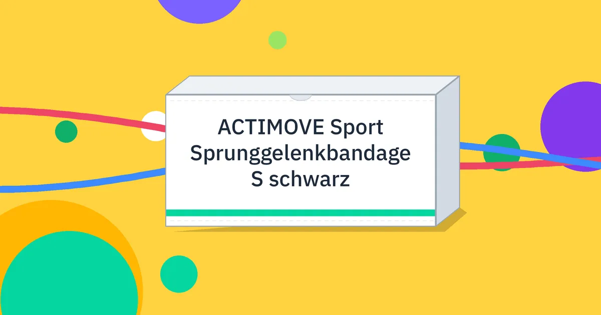 Symbolbild: Packung mit der Aufschrift ACTIMOVE Sport Sprunggelenkbandage S schwarz (PZN 18328416) – Verfügbarkeit und Bezug in Apotheken in Frankfurt am Main
