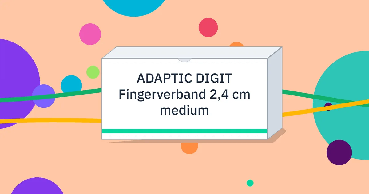Symbolbild: Packung mit der Aufschrift ADAPTIC DIGIT Fingerverband 2,4 cm medium (PZN 14307015) – Verfügbarkeit und Bezug in Apotheken in Frankfurt am Main