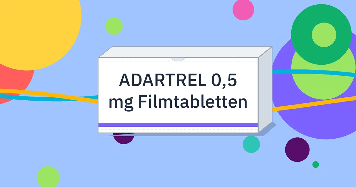 Symbolbild: Packung mit der Aufschrift ADARTREL 0,5 mg Filmtabletten (PZN 04173341) – Verfügbarkeit und Bezug in Apotheken in Frankfurt am Main