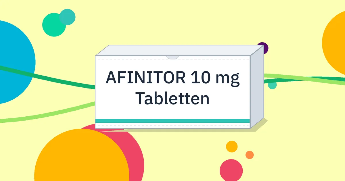 Symbolbild: Packung mit der Aufschrift AFINITOR 10 mg Tabletten (PZN 15245204) – Verfügbarkeit und Bezug in Apotheken in Frankfurt am Main