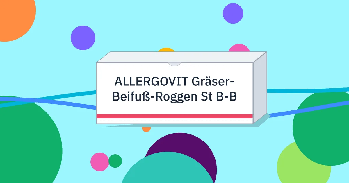 Symbolbild: Packung mit der Aufschrift ALLERGOVIT Gräser-Beifuß-Roggen St B-B (PZN 09267615) – Verfügbarkeit und Bezug in Apotheken in Frankfurt am Main