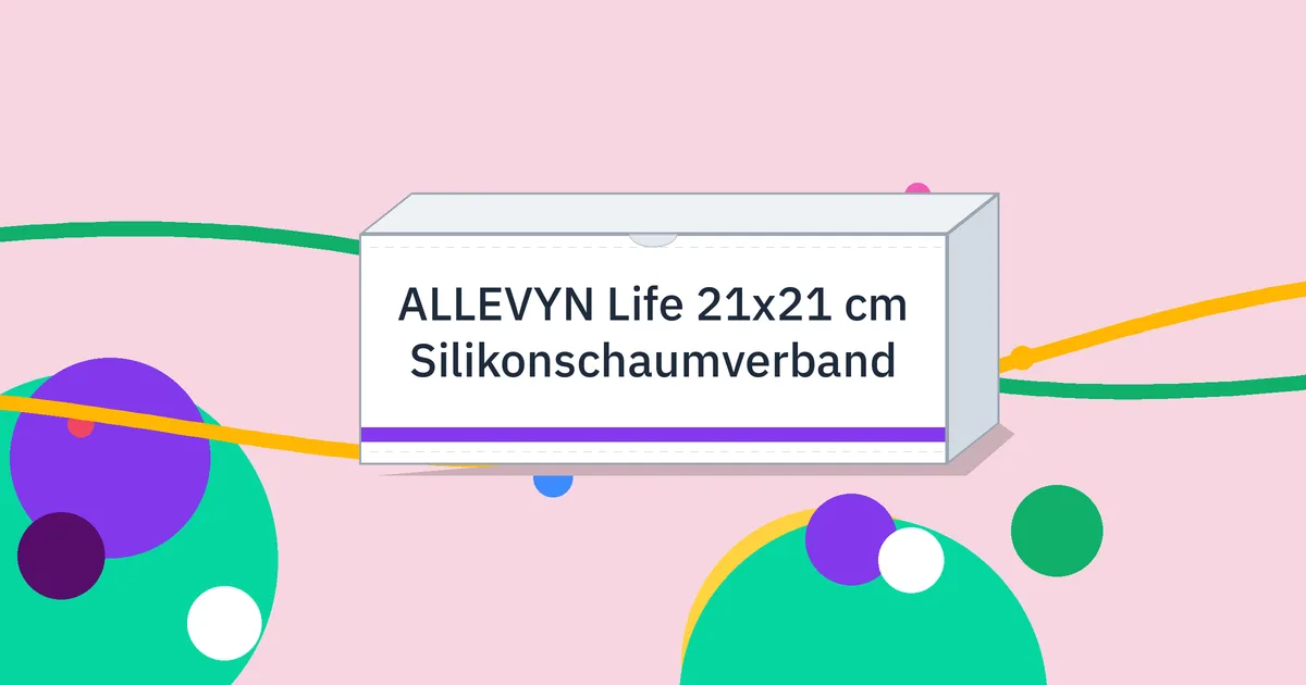 Symbolbild: Packung mit der Aufschrift ALLEVYN Life 21x21 cm Silikonschaumverband (PZN 14329554) – Verfügbarkeit und Bezug in Apotheken in Frankfurt am Main