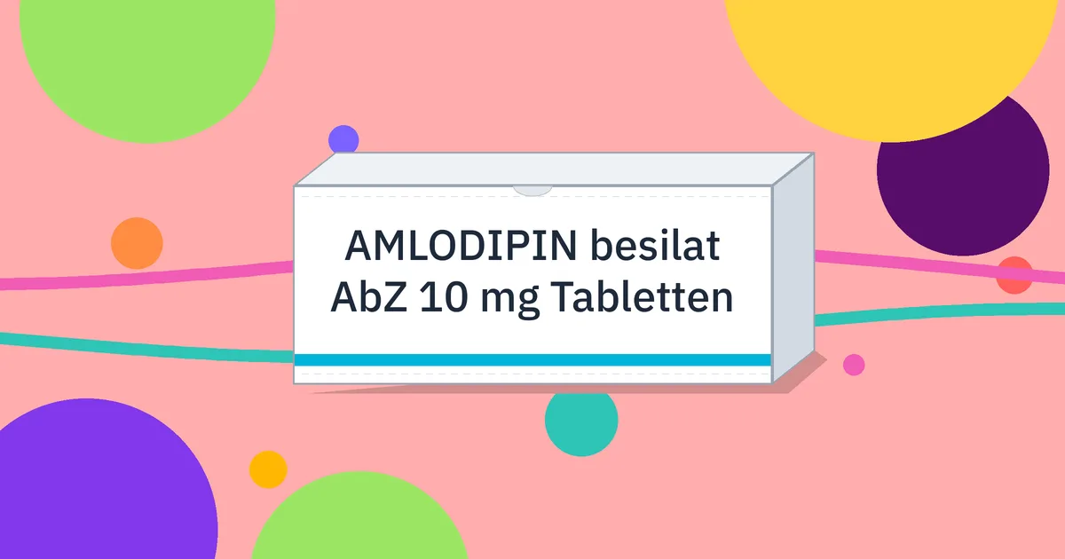 Symbolbild: Packung mit der Aufschrift AMLODIPIN besilat AbZ 10 mg Tabletten (PZN 04390742) – Verfügbarkeit und Bezug in Apotheken in Frankfurt am Main