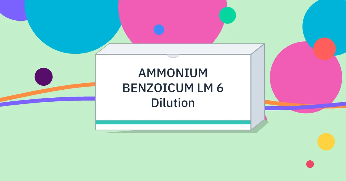 Symbolbild: Packung mit der Aufschrift AMMONIUM BENZOICUM LM 6 Dilution (PZN 13319849) – Verfügbarkeit und Bezug in Apotheken in Frankfurt am Main