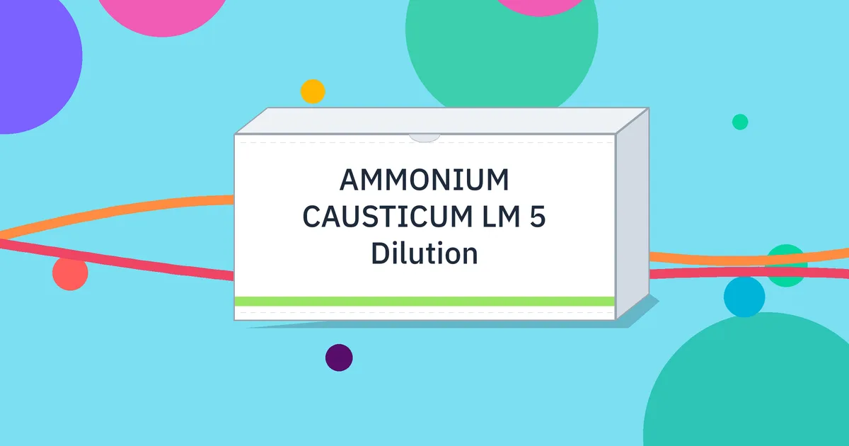 Symbolbild: Packung mit der Aufschrift AMMONIUM CAUSTICUM LM 5 Dilution (PZN 13320781) – Verfügbarkeit und Bezug in Apotheken in Frankfurt am Main