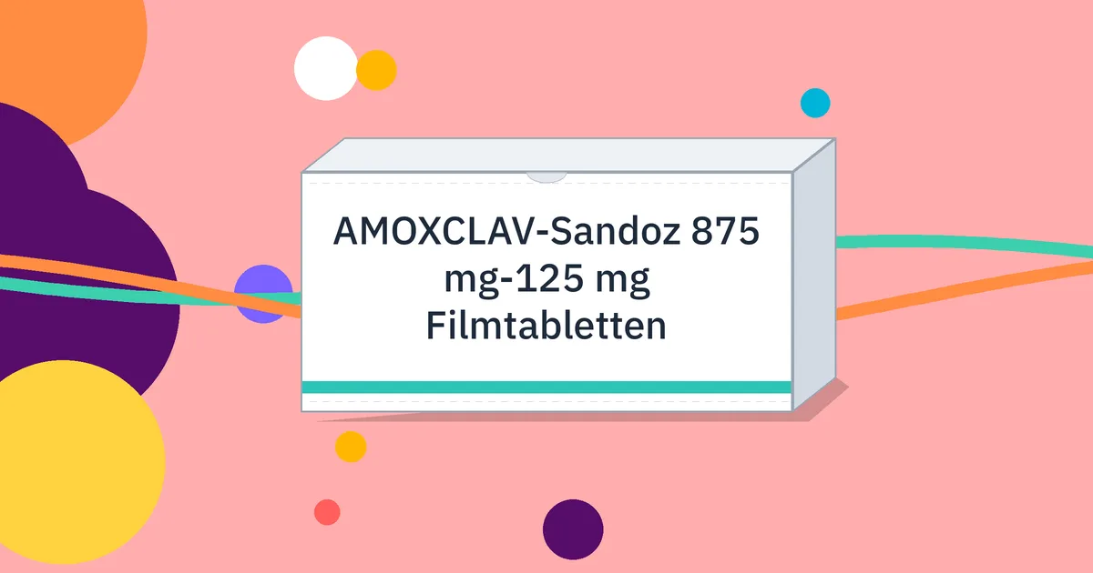 Symbolbild: Packung mit der Aufschrift AMOXCLAV-Sandoz 875 mg-125 mg Filmtabletten (PZN 19979682) – Verfügbarkeit und Bezug in Apotheken in Frankfurt am Main