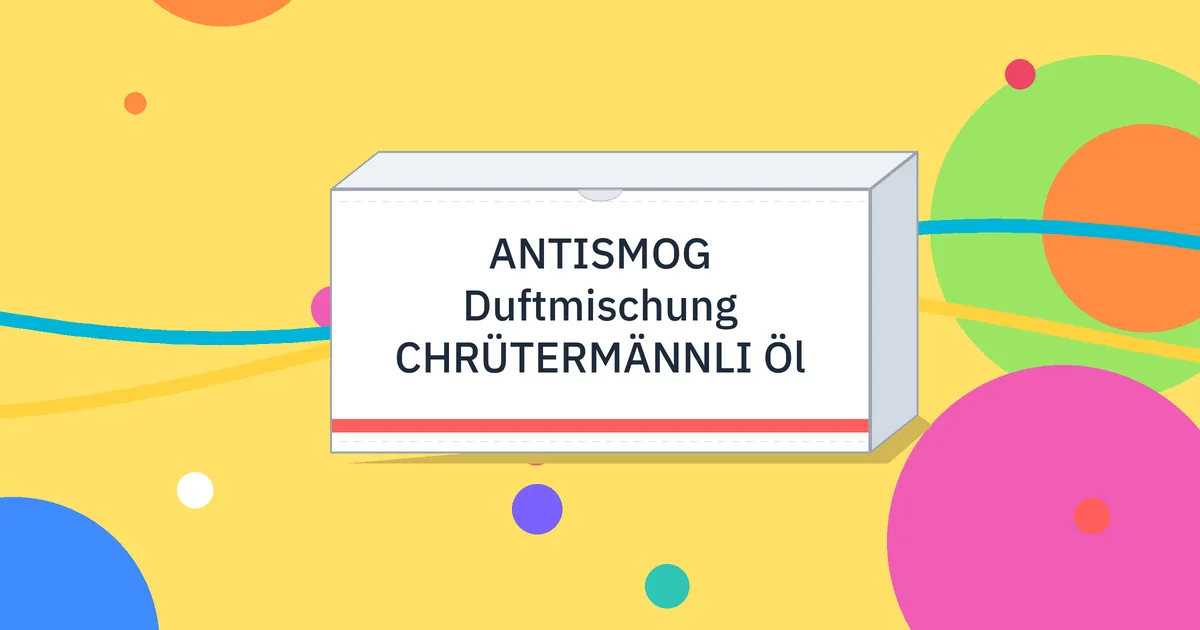 Symbolbild: Packung mit der Aufschrift ANTISMOG Duftmischung CHRÜTERMÄNNLI Öl (PZN 07197655) – Verfügbarkeit und Bezug in Apotheken in Frankfurt am Main