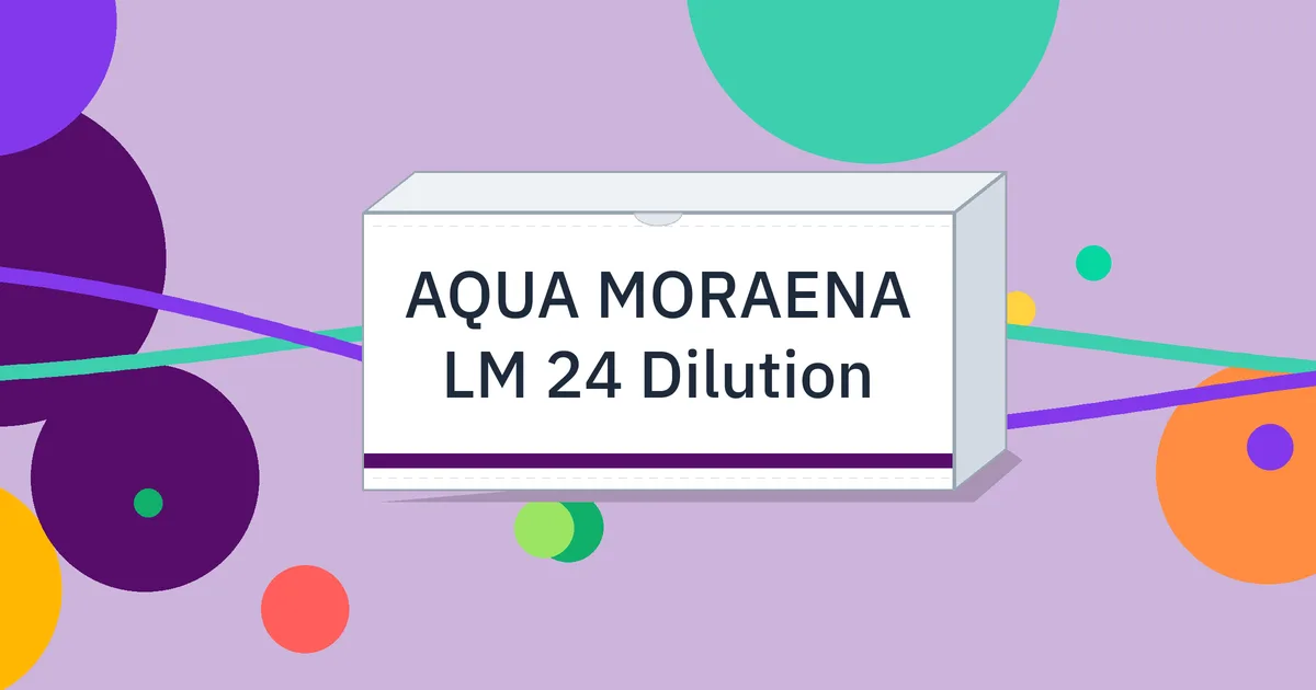 Symbolbild: Packung mit der Aufschrift AQUA MORAENA LM 24 Dilution (PZN 13755504) – Verfügbarkeit und Bezug in Apotheken in Frankfurt am Main
