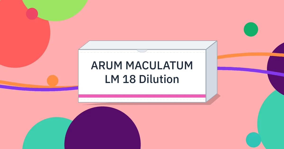 Symbolbild: Packung mit der Aufschrift ARUM MACULATUM LM 18 Dilution (PZN 13396330) – Verfügbarkeit und Bezug in Apotheken in Frankfurt am Main