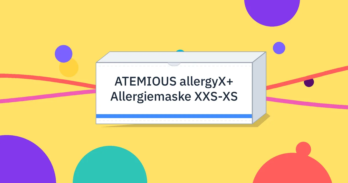 Symbolbild: Packung mit der Aufschrift ATEMIOUS allergyX+ Allergiemaske XXS-XS (PZN 20604220) – Verfügbarkeit und Bezug in Apotheken in Frankfurt am Main