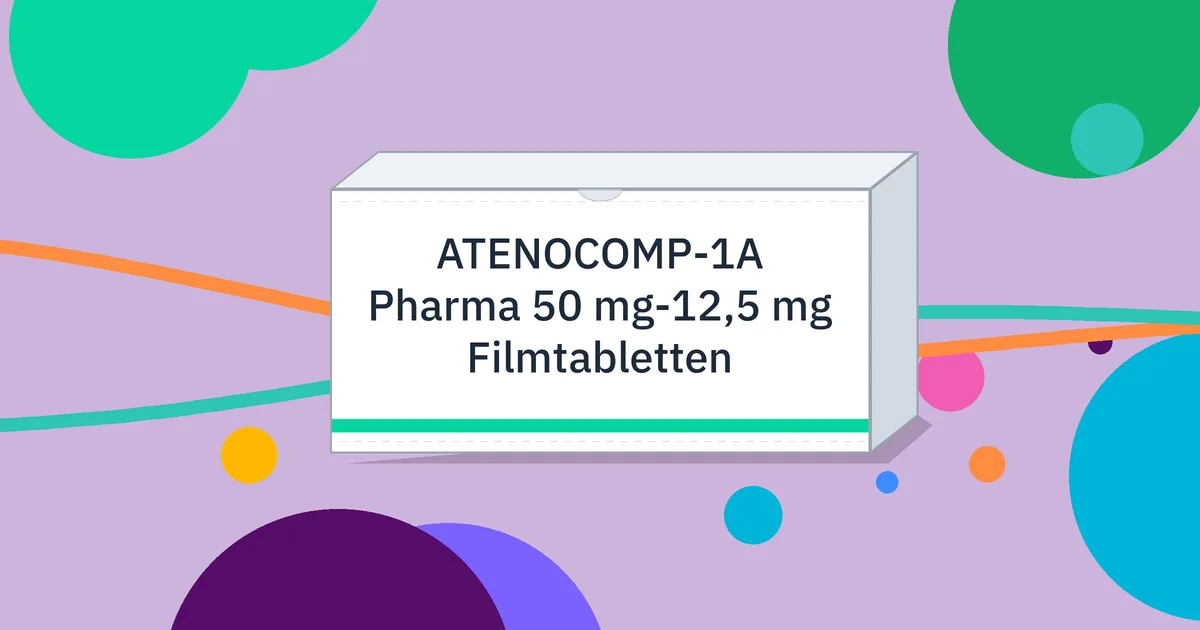 Symbolbild: Packung mit der Aufschrift ATENOCOMP-1A Pharma 50 mg-12,5 mg Filmtabletten (PZN 14136861) – Verfügbarkeit und Bezug in Apotheken in Frankfurt am Main