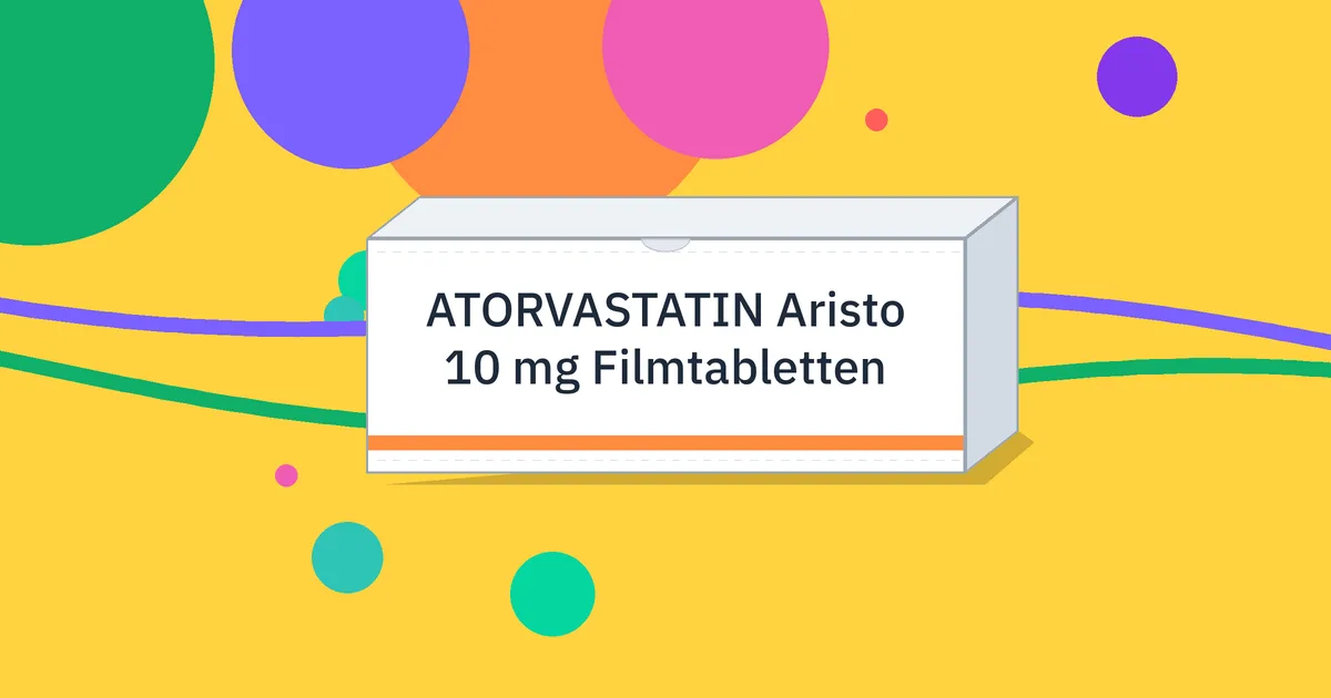 Symbolbild: Packung mit der Aufschrift ATORVASTATIN Aristo 10 mg Filmtabletten (PZN 09669963) – Verfügbarkeit und Bezug in Apotheken in Frankfurt am Main