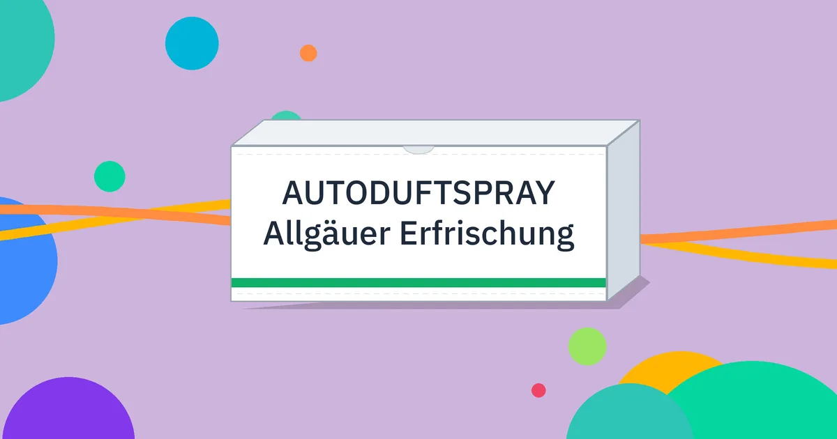 Symbolbild: Packung mit der Aufschrift AUTODUFTSPRAY Allgäuer Erfrischung (PZN 16942201) – Verfügbarkeit und Bezug in Apotheken in Frankfurt am Main