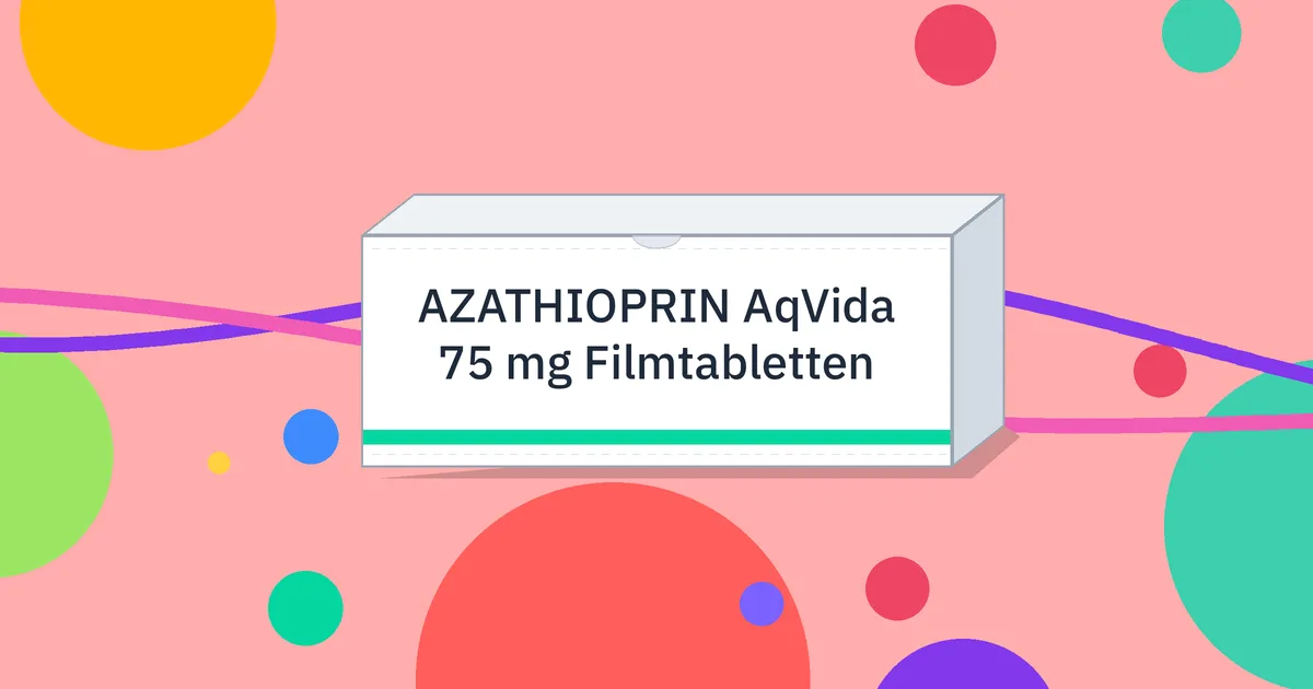 Symbolbild: Packung mit der Aufschrift AZATHIOPRIN AqVida 75 mg Filmtabletten (PZN 19758863) – Verfügbarkeit und Bezug in Apotheken in Frankfurt am Main