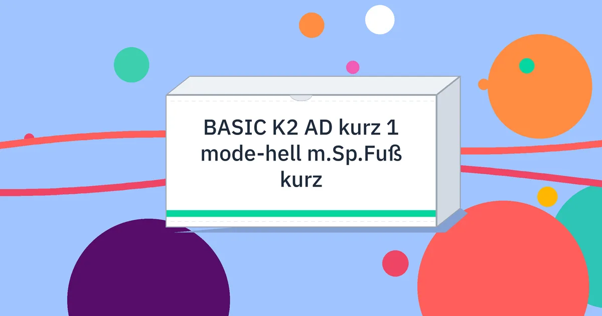 Symbolbild: Packung mit der Aufschrift BASIC K2 AD kurz 1 mode-hell m.Sp.Fuß kurz (PZN 20263581) – Verfügbarkeit und Bezug in Apotheken in Frankfurt am Main