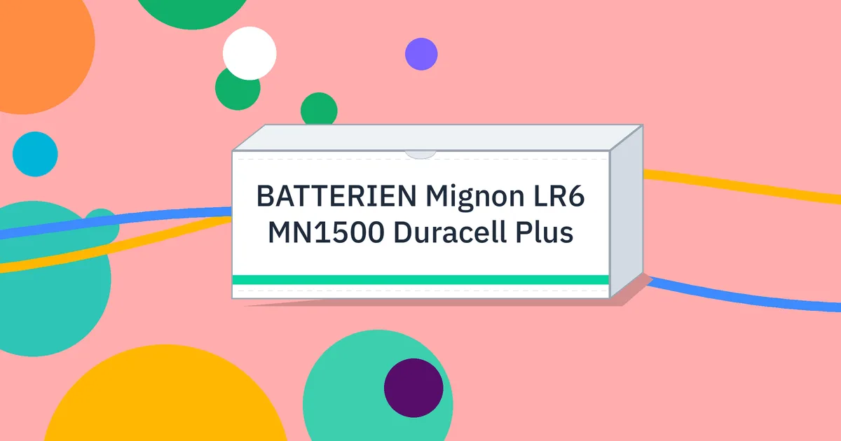 Symbolbild: Packung mit der Aufschrift BATTERIEN Mignon LR6 MN1500 Duracell Plus (PZN 08411760) – Verfügbarkeit und Bezug in Apotheken in Frankfurt am Main