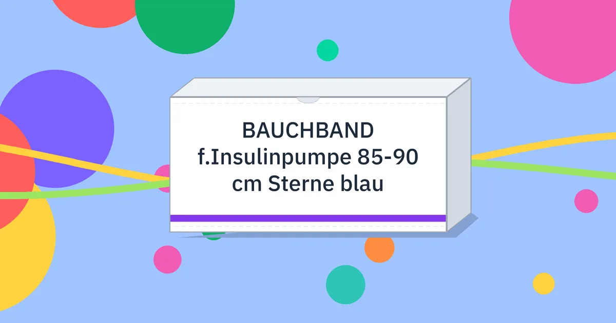 Symbolbild: Packung mit der Aufschrift BAUCHBAND f.Insulinpumpe 85-90 cm Sterne blau (PZN 16510217) – Verfügbarkeit und Bezug in Apotheken in Frankfurt am Main