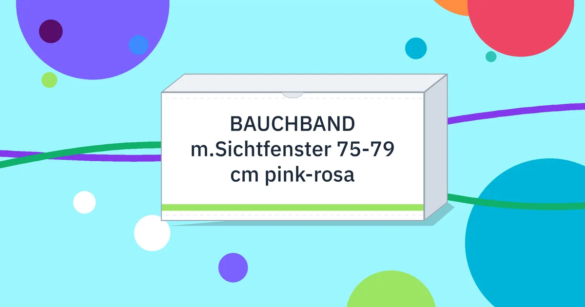 Symbolbild: Packung mit der Aufschrift BAUCHBAND m.Sichtfenster 75-79 cm pink-rosa (PZN 17838049) – Verfügbarkeit und Bezug in Apotheken in Frankfurt am Main