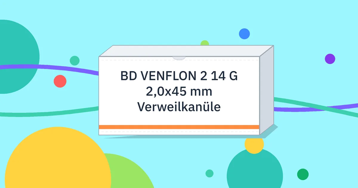 Symbolbild: Packung mit der Aufschrift BD VENFLON 2 14 G 2,0x45 mm Verweilkanüle (PZN 20046079) – Verfügbarkeit und Bezug in Apotheken in Frankfurt am Main