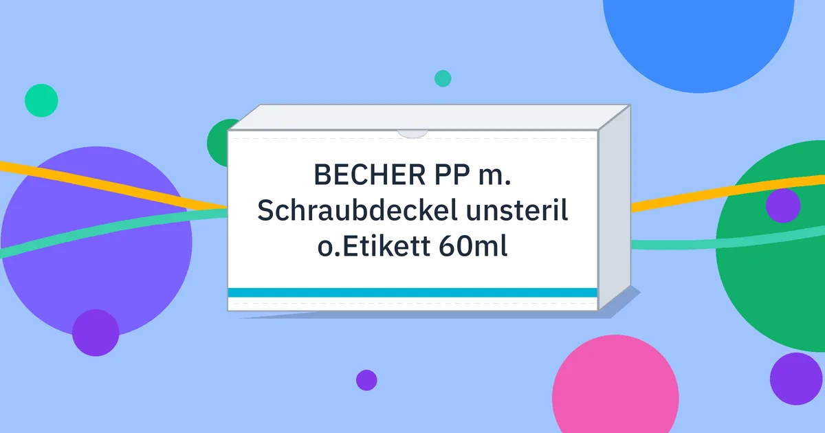 Symbolbild: Packung mit der Aufschrift BECHER PP m. Schraubdeckel unsteril o.Etikett 60ml (PZN 10401579) – Verfügbarkeit und Bezug in Apotheken in Frankfurt am Main