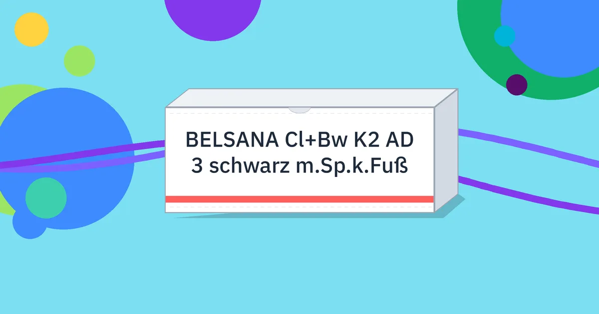 Symbolbild: Packung mit der Aufschrift BELSANA Cl+Bw K2 AD 3 schwarz m.Sp.k.Fuß (PZN 12241097) – Verfügbarkeit und Bezug in Apotheken in Frankfurt am Main