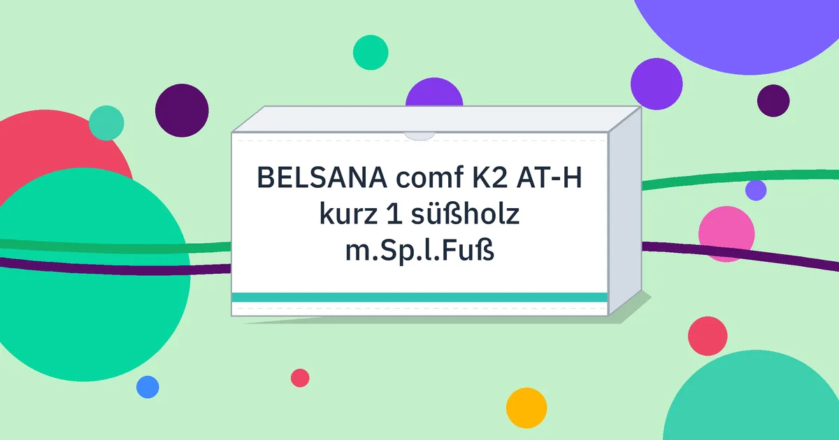 Symbolbild: Packung mit der Aufschrift BELSANA comf K2 AT-H kurz 1 süßholz m.Sp.l.Fuß (PZN 12328088) – Verfügbarkeit und Bezug in Apotheken in Frankfurt am Main