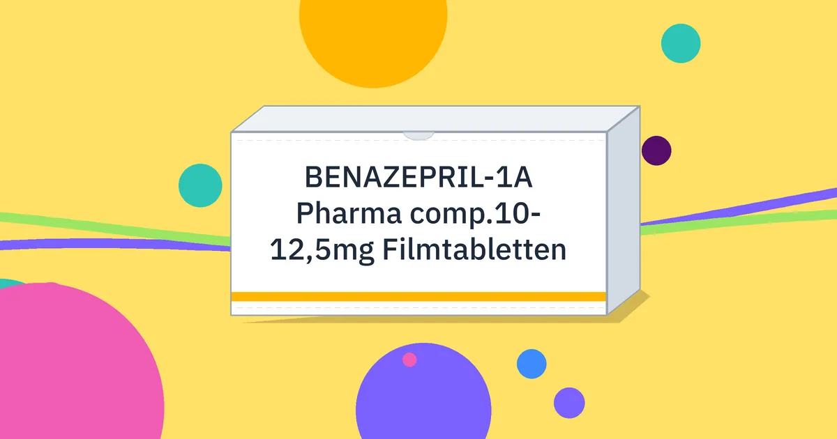 Symbolbild: Packung mit der Aufschrift BENAZEPRIL-1A Pharma comp.10-12,5mg Filmtabletten (PZN 00165801) – Verfügbarkeit und Bezug in Apotheken in Frankfurt am Main