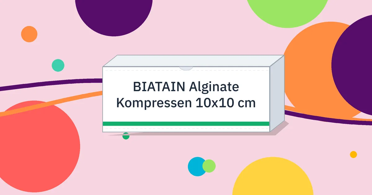 Symbolbild: Packung mit der Aufschrift BIATAIN Alginate Kompressen 10x10 cm (PZN 18776014) – Verfügbarkeit und Bezug in Apotheken in Frankfurt am Main
