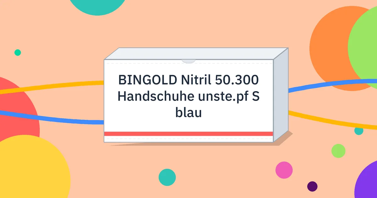 Symbolbild: Packung mit der Aufschrift BINGOLD Nitril 50.300 Handschuhe unste.pf S blau (PZN 19472262) – Verfügbarkeit und Bezug in Apotheken in Frankfurt am Main