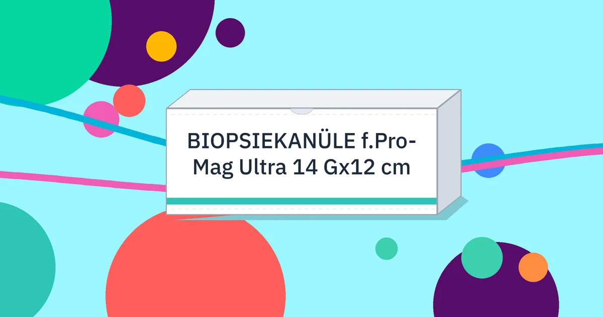 Symbolbild: Packung mit der Aufschrift BIOPSIEKANÜLE f.Pro-Mag Ultra 14 Gx12 cm (PZN 04502862) – Verfügbarkeit und Bezug in Apotheken in Frankfurt am Main