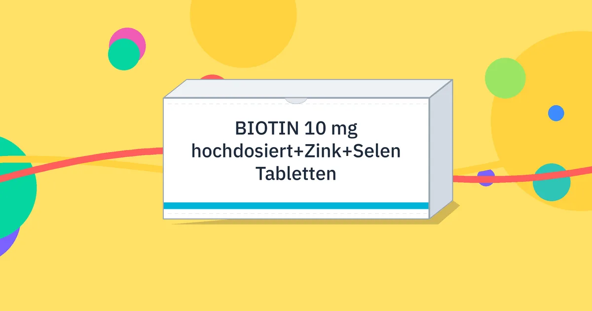 Symbolbild: Packung mit der Aufschrift BIOTIN 10 mg hochdosiert+Zink+Selen Tabletten (PZN 20038128) – Verfügbarkeit und Bezug in Apotheken in Frankfurt am Main
