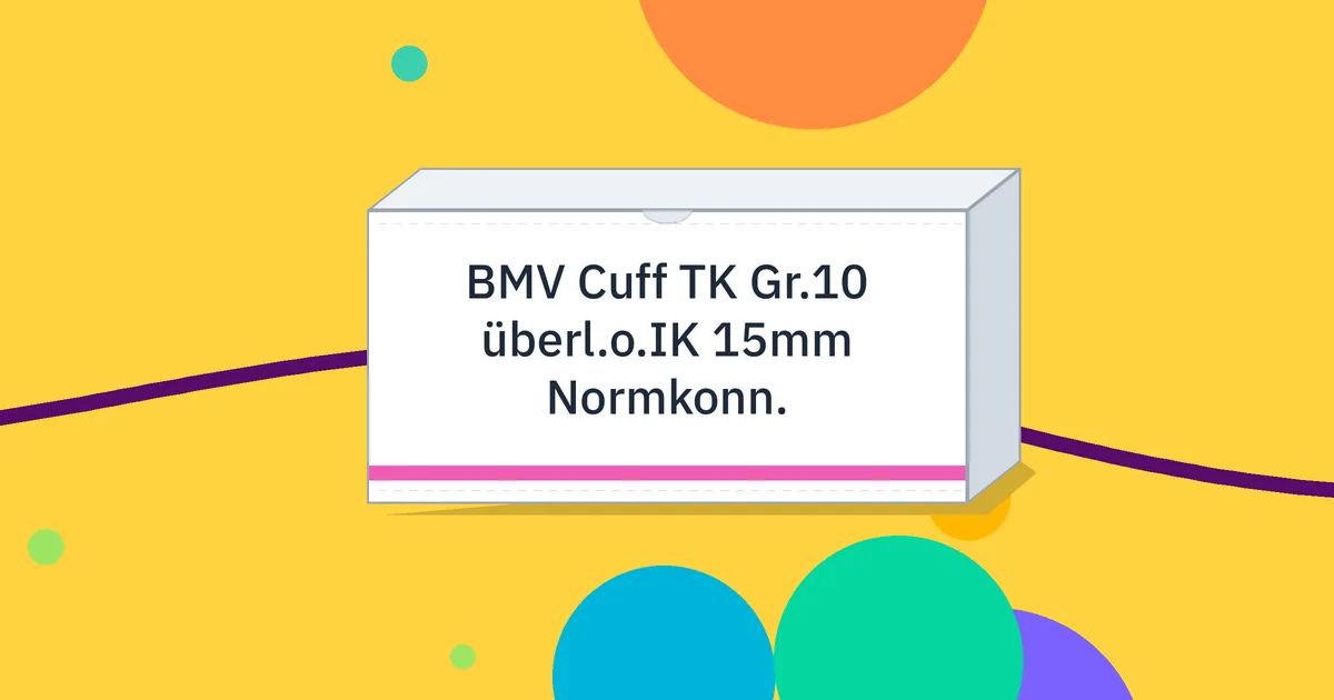 Symbolbild: Packung mit der Aufschrift BMV Cuff TK Gr.10 überl.o.IK 15mm Normkonn. (PZN 18383094) – Verfügbarkeit und Bezug in Apotheken in Frankfurt am Main