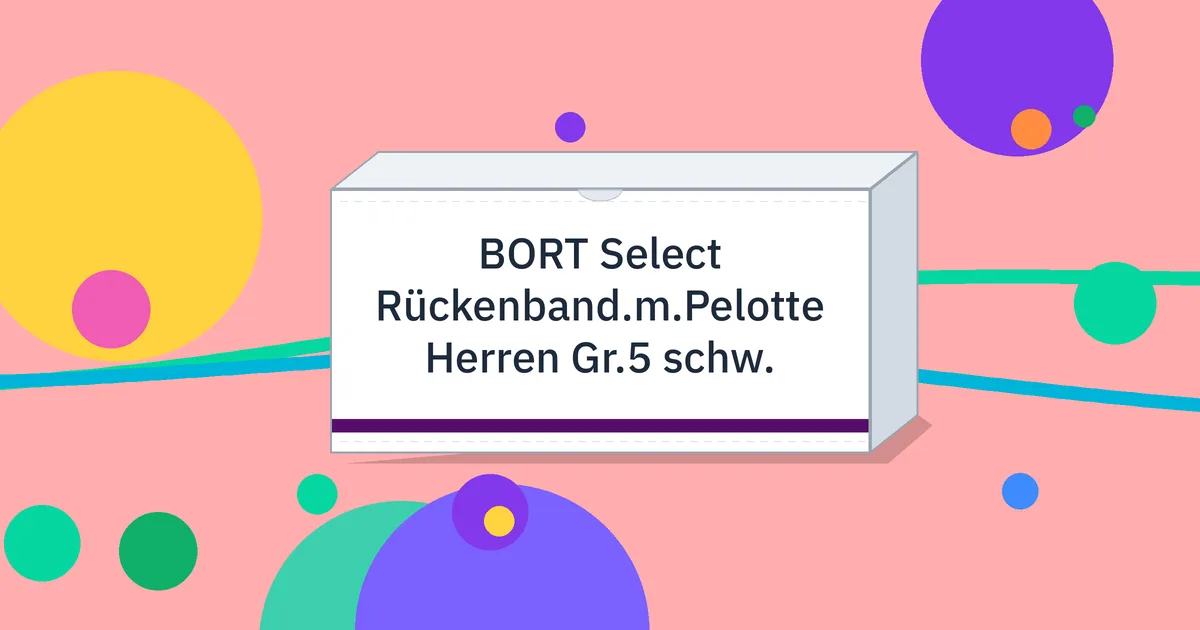 Symbolbild: Packung mit der Aufschrift BORT Select Rückenband.m.Pelotte Herren Gr.5 schw. (PZN 14273948) – Verfügbarkeit und Bezug in Apotheken in Frankfurt am Main