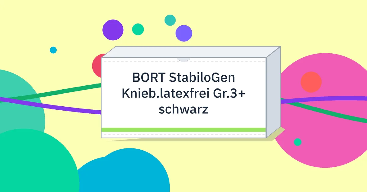 Symbolbild: Packung mit der Aufschrift BORT StabiloGen Knieb.latexfrei Gr.3+ schwarz (PZN 16846130) – Verfügbarkeit und Bezug in Apotheken in Frankfurt am Main