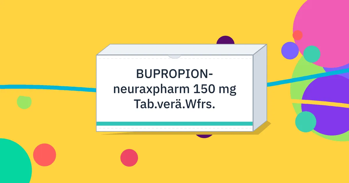 Symbolbild: Packung mit der Aufschrift BUPROPION-neuraxpharm 150 mg Tab.verä.Wfrs. (PZN 10713899) – Verfügbarkeit und Bezug in Apotheken in Frankfurt am Main