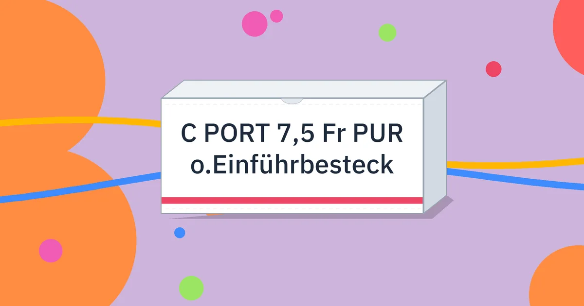 Symbolbild: Packung mit der Aufschrift C PORT 7,5 Fr PUR o.Einführbesteck (PZN 07654118) – Verfügbarkeit und Bezug in Apotheken in Frankfurt am Main